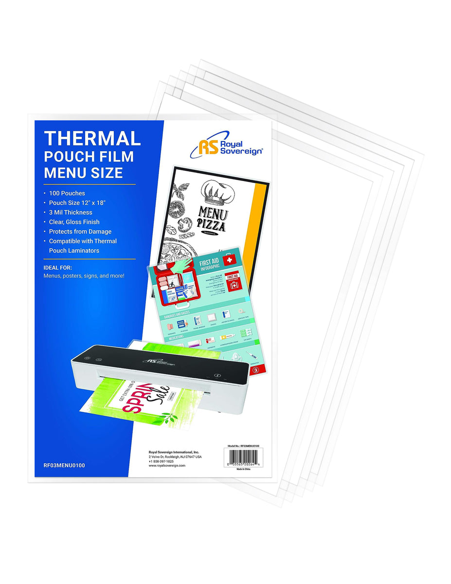 RF03MENU0100, Thermal Laminating Pouches, Menu Size – Royal Sovereigns CA